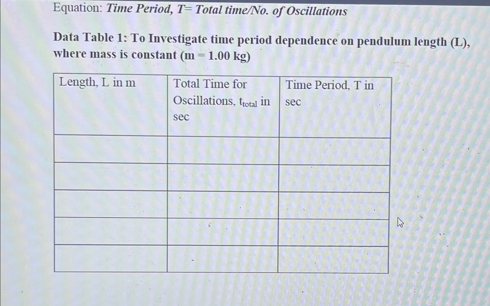 Solved Equation: Time Period, T= ﻿Total time/No. ﻿of | Chegg.com