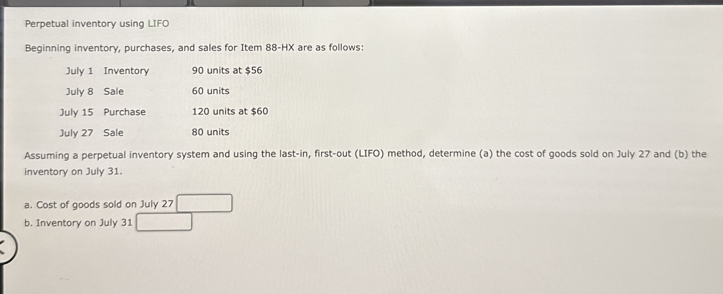 Solved Perpetual inventory using LIFOBeginning inventory, | Chegg.com