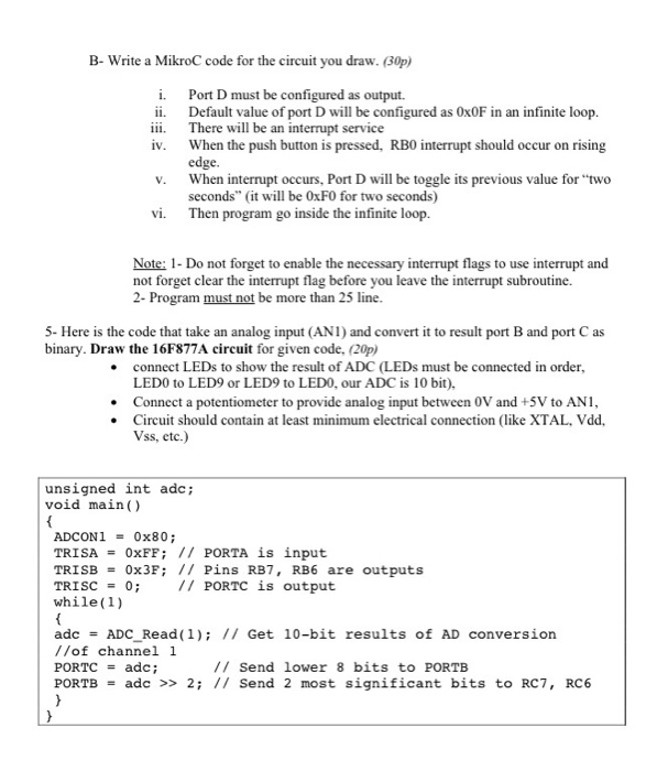 Solved 4. A minimum electrical connection of a 16F877A is | Chegg.com