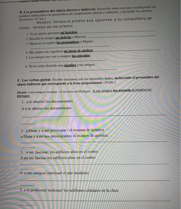 Solved omney and B. Los pronombres del objeto directo e | Chegg.com