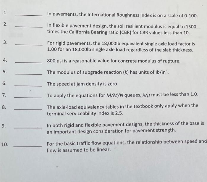 Solved 1. In pavements, the International Roughness Index is | Chegg.com