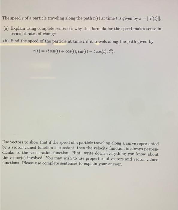 Solved The speed s of a particle traveling along the path | Chegg.com