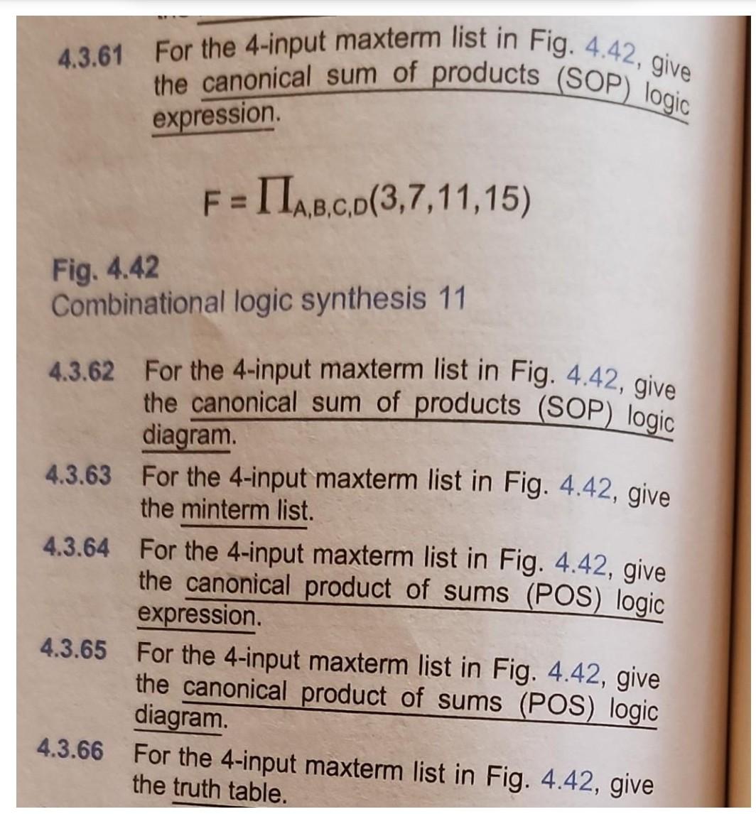 Solved 4.3.61 For the 4-input maxterm list in Fig. 4.42, | Chegg.com