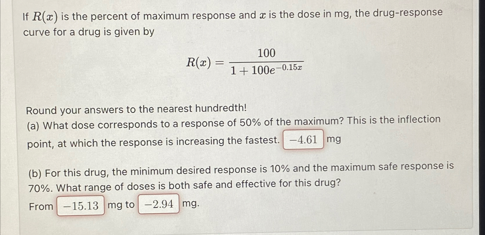 Solved If R(x) ﻿is the percent of maximum response and x ﻿is | Chegg.com
