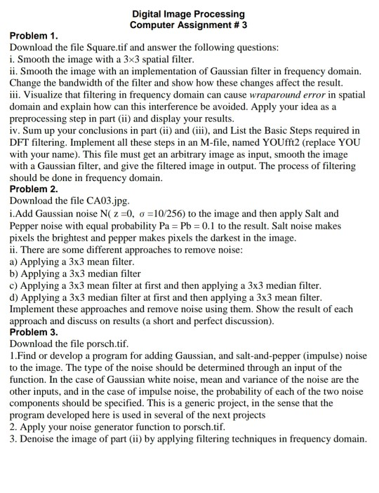 Digital Image Processing Computer Assignment #3 | Chegg.com