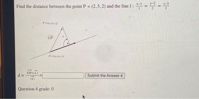 Solved Find the distance between the point P=(2,5,2) and the | Chegg.com