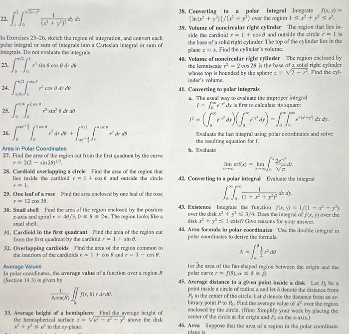 Solved 22. ∫12∫02x−x2(x2+y2)21dydx In Exercises 23-26, | Chegg.com