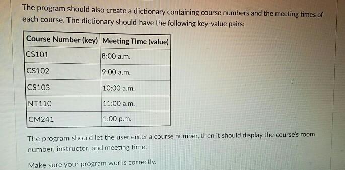 Solved Write a Python program that creates a dictionary | Chegg.com