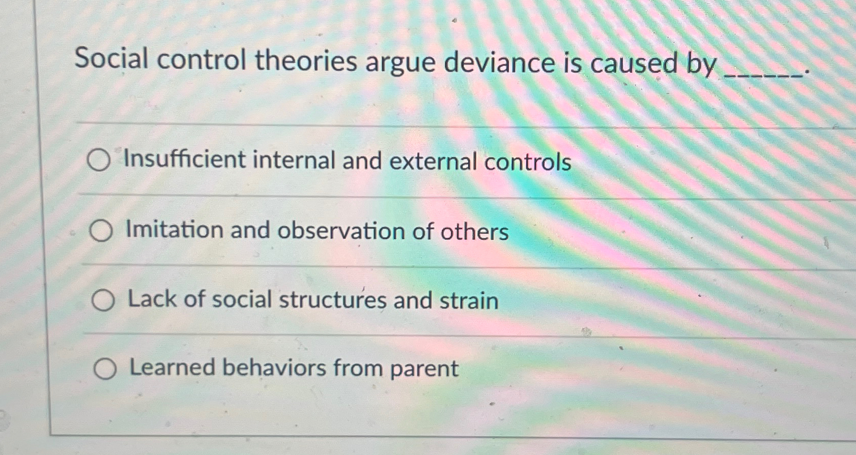 Solved Social control theories argue deviance is caused | Chegg.com