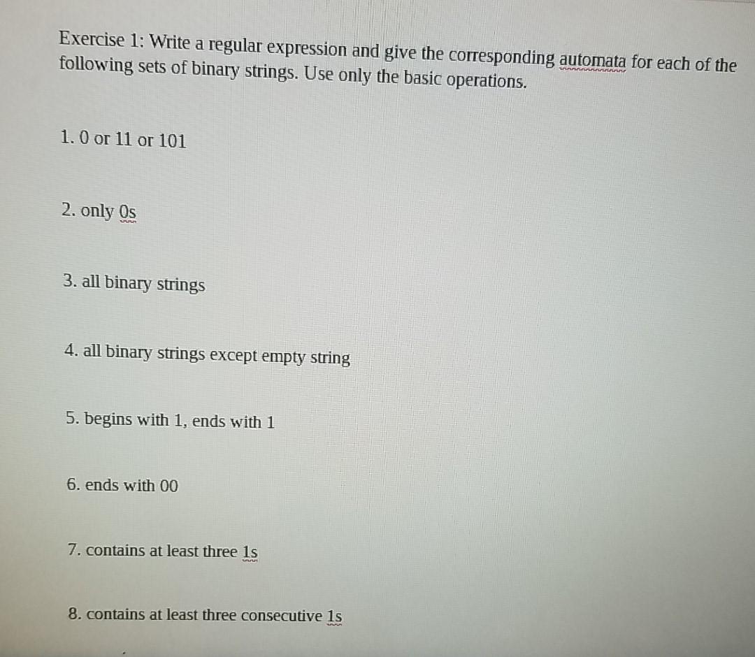 Solved Exercise 1: Write a regular expression and give the | Chegg.com