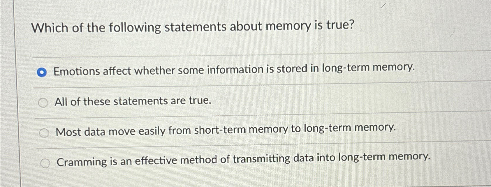Solved Which of the following statements about memory is | Chegg.com