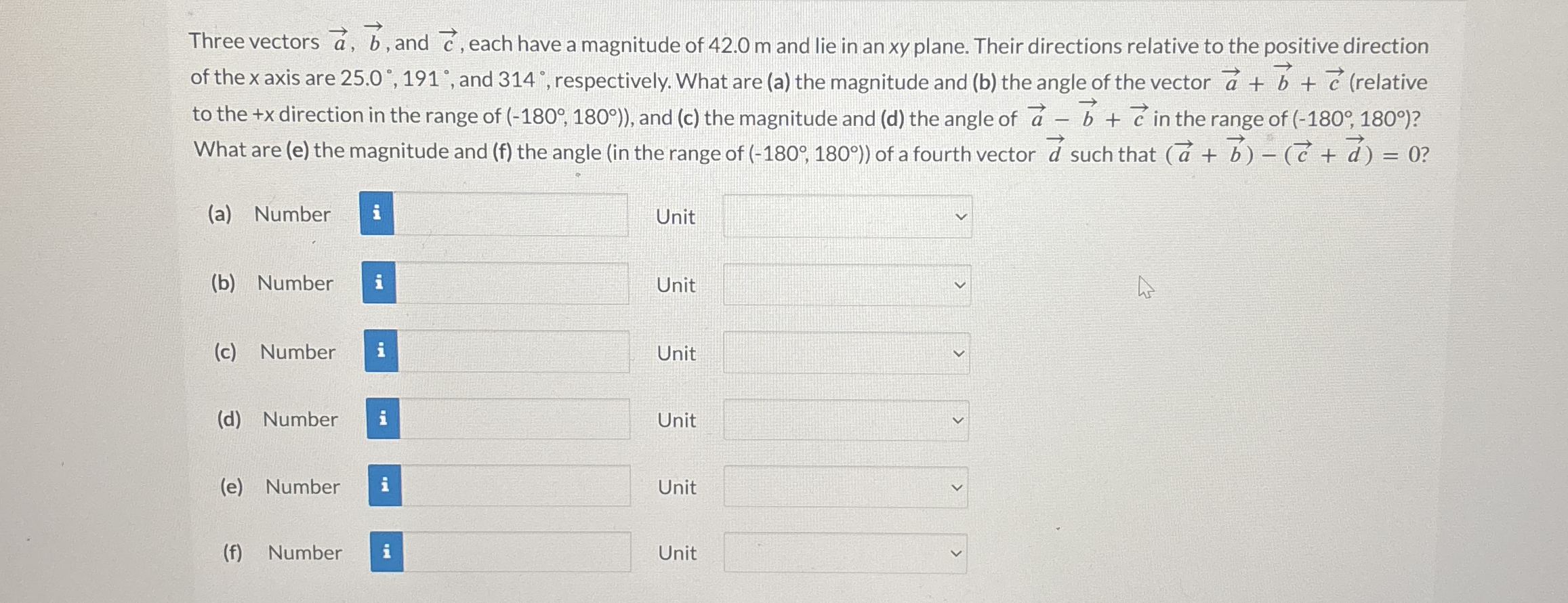 Solved Three vectors vec(a),vec(b), ﻿and vec(c), ﻿each have | Chegg.com
