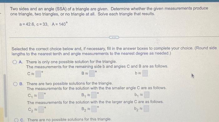 Solved Two sides and an angle (SSA) of a triangle are given. | Chegg.com
