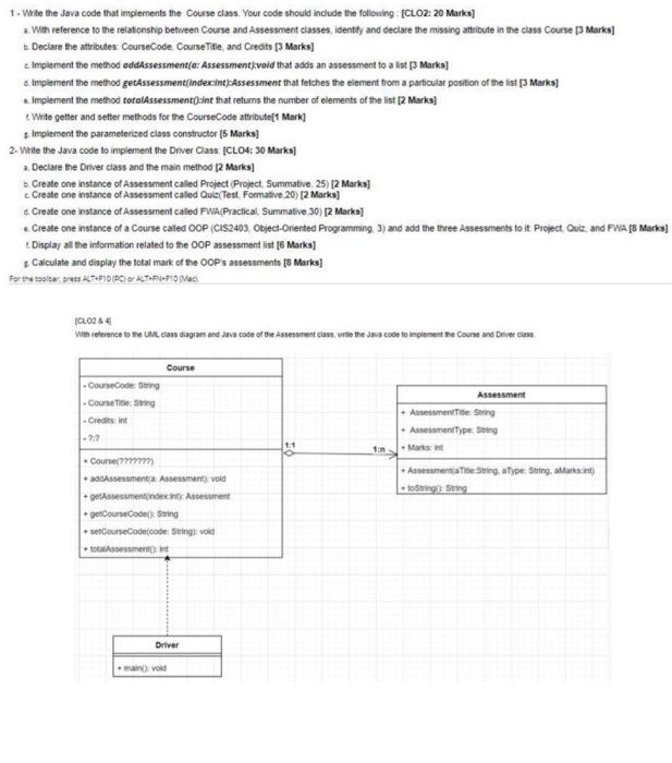Solved 1 Wite The Java Code That Implements The Course 