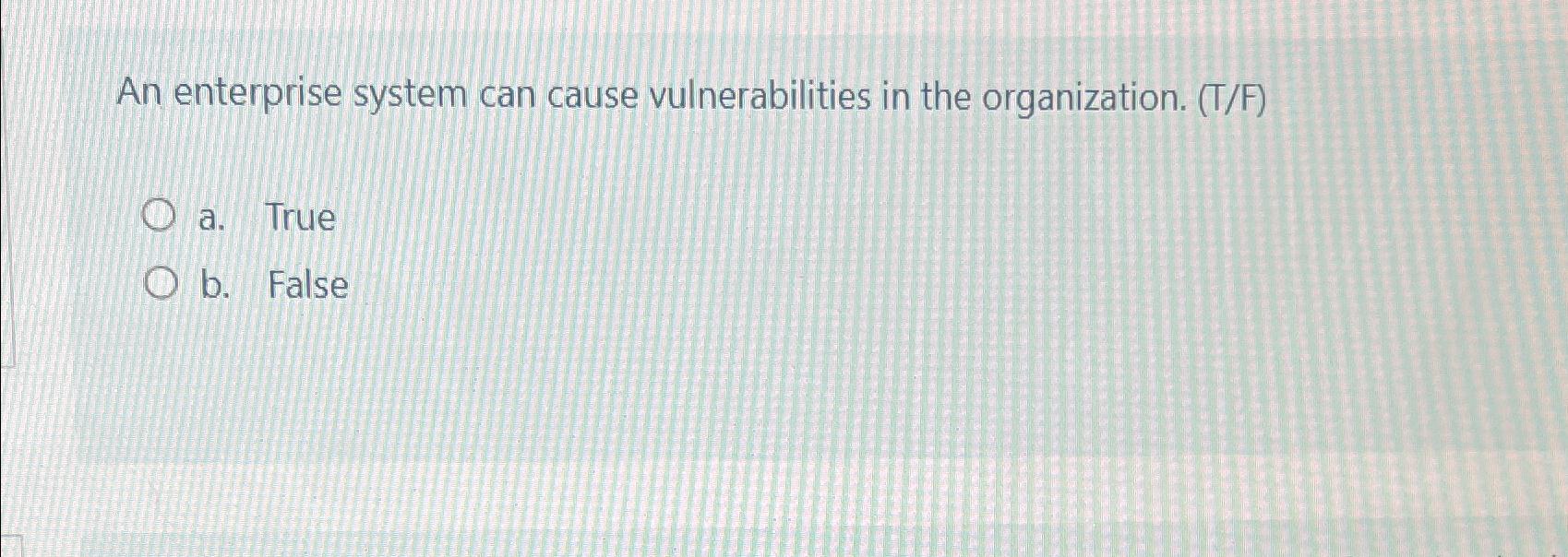 Solved An enterprise system can cause vulnerabilities in the | Chegg.com