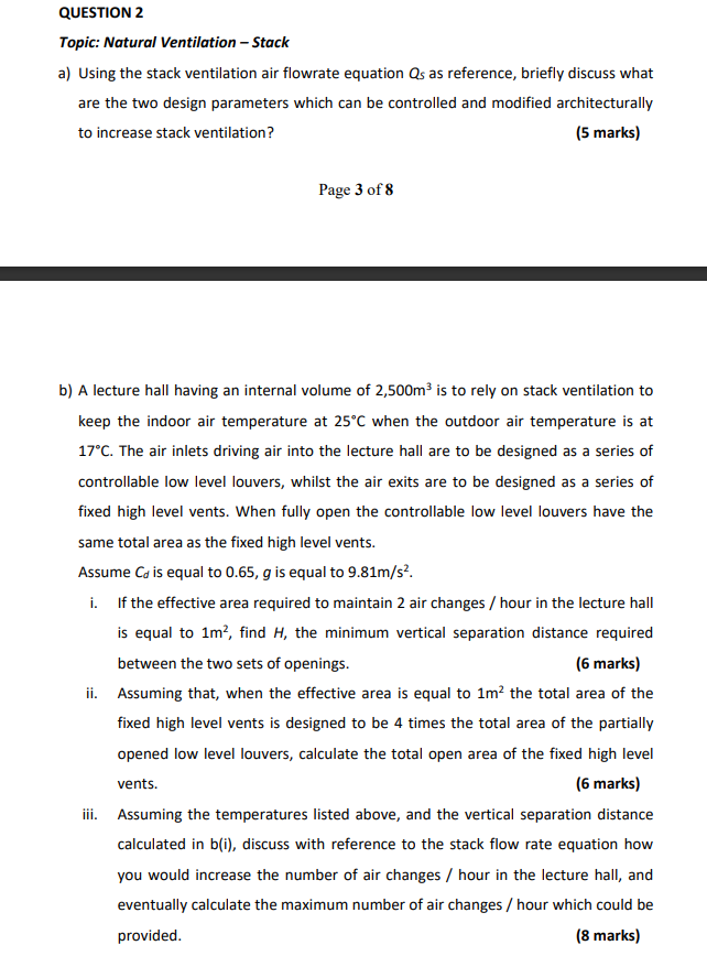 Solved answer: QUESTION 2Topic: Natural Ventilation - | Chegg.com