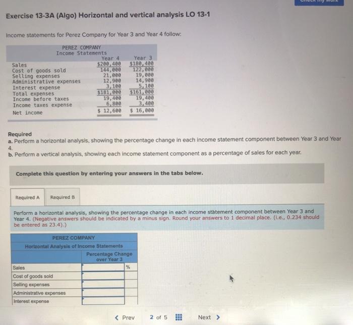 Solved Exercise 13-3A (Algo) Horizontal and vertical | Chegg.com