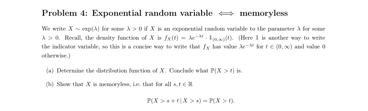 Solved Problem 4: Exponential random variable | Chegg.com