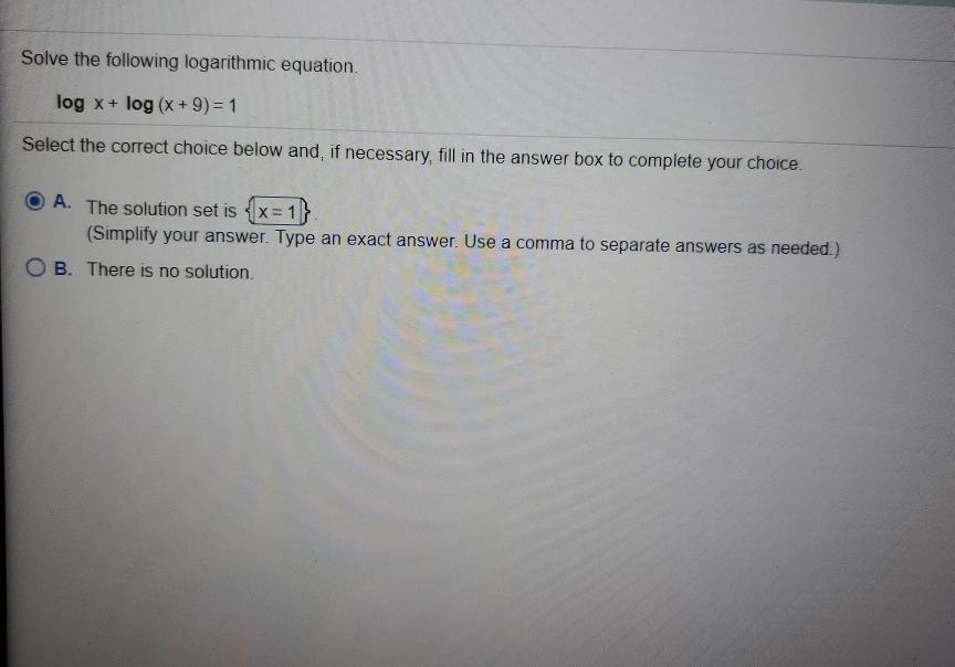 Solved Solve the following logarithmic equation. log x + log | Chegg.com