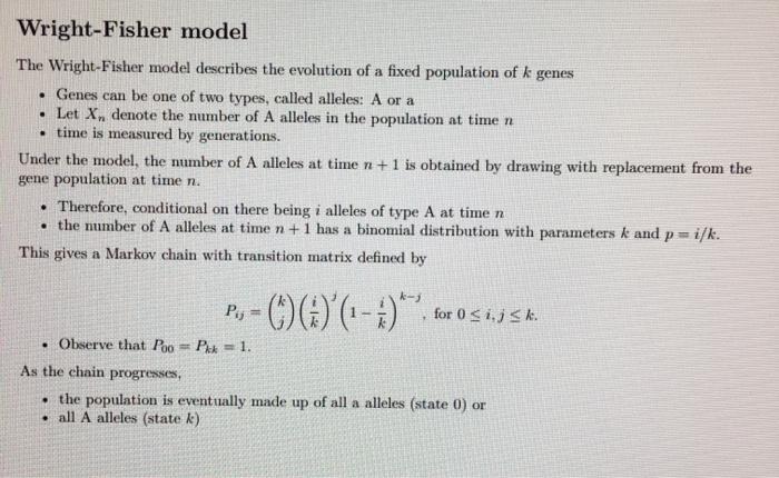 Question 2: Consider the Wright-Fisher model defined | Chegg.com