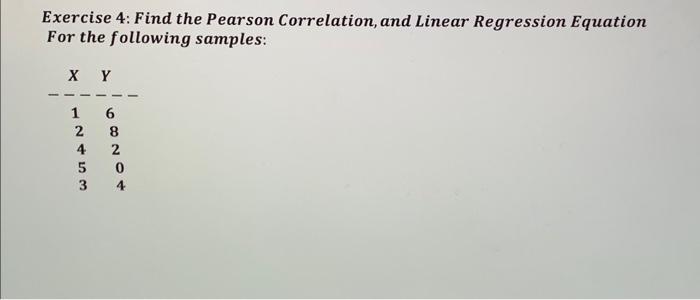 Exercise 4: Find the Pearson Correlation, and Linear | Chegg.com