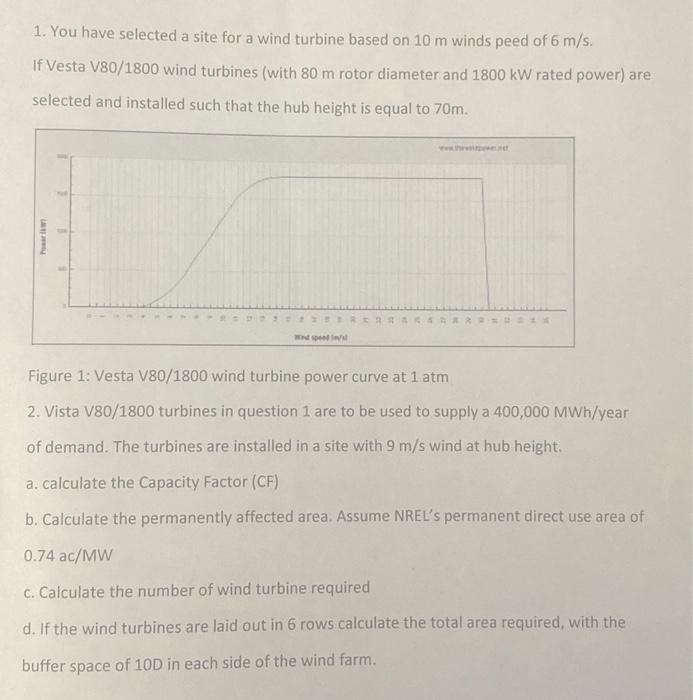 1. You have selected a site for a wind turbine based | Chegg.com