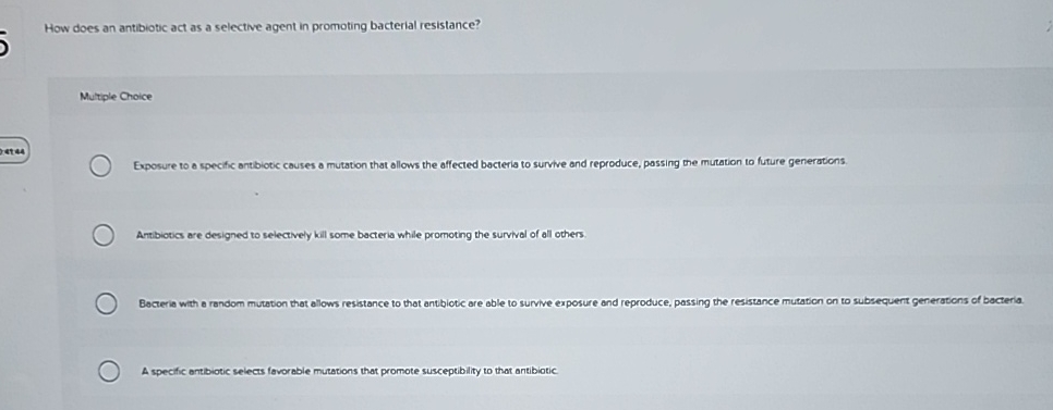 Solved How does an antibiotic act as a selective agent in | Chegg.com