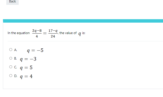 Solved In the equation 2q-84=17-q24, ﻿the value of q | Chegg.com