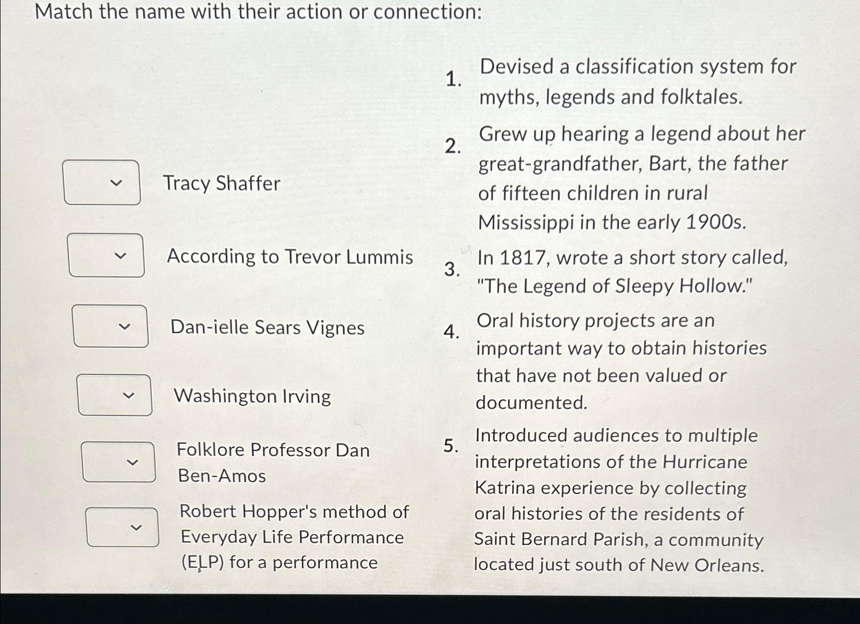Solved Match the name with their action or | Chegg.com