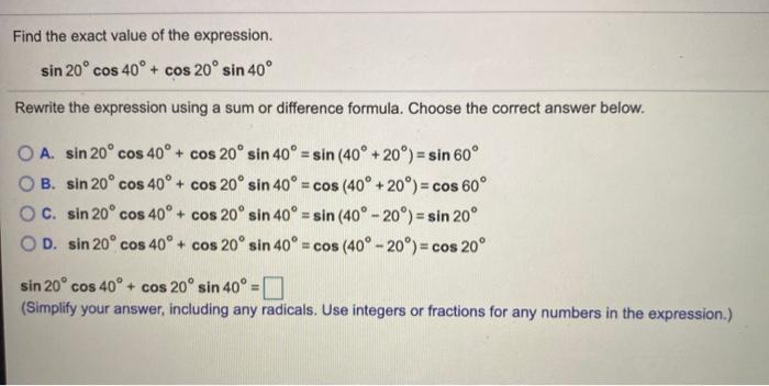 Solved Find the exact value of cos O. 3 sin = 5.*