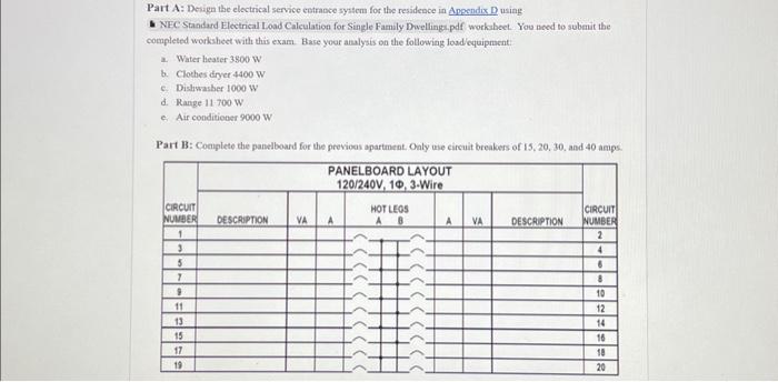 Part A : Deiugn the electrical service cotrance | Chegg.com