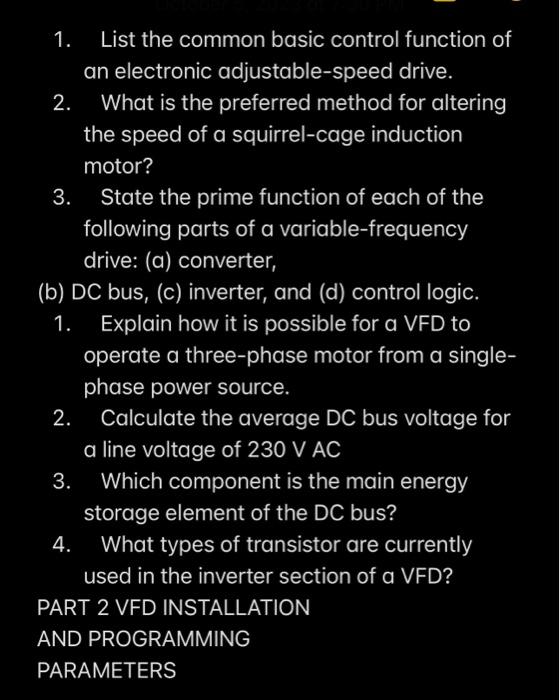 Solved 1. List the common basic control function of an | Chegg.com