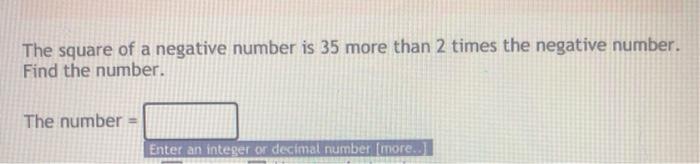 Solved The square of a negative number is 35 more than 2 | Chegg.com