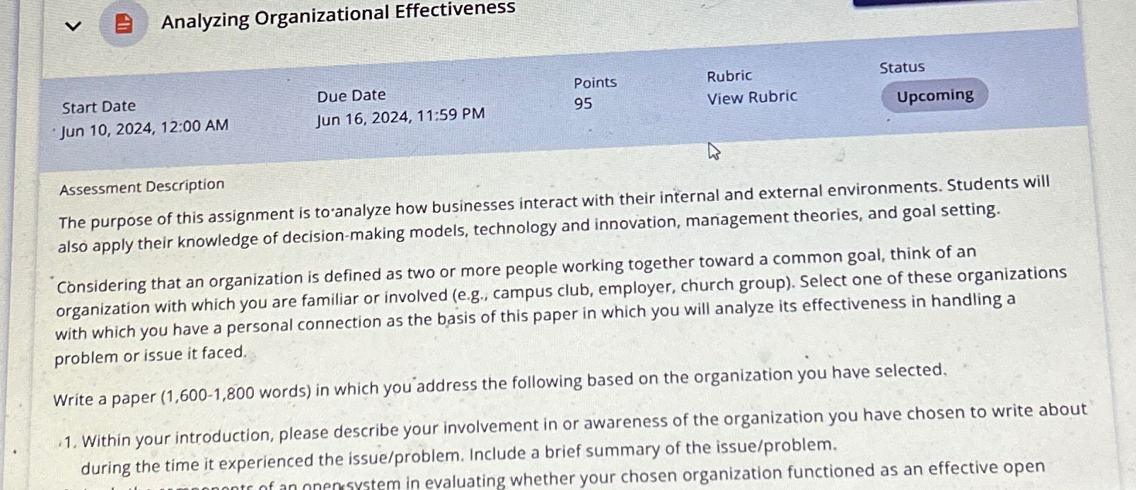 Solved Analyzing Organizational Effectiveness\table[[Start | Chegg.com