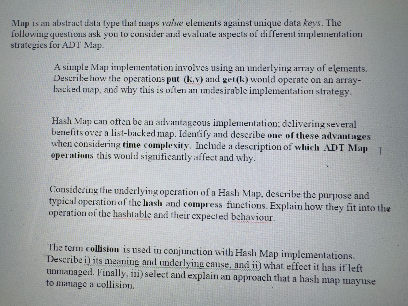 Solved Map is an abstract data type that maps value elements | Chegg.com