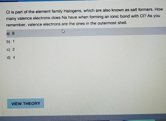 Solved Cl is part of the element family Halogens, which are | Chegg.com