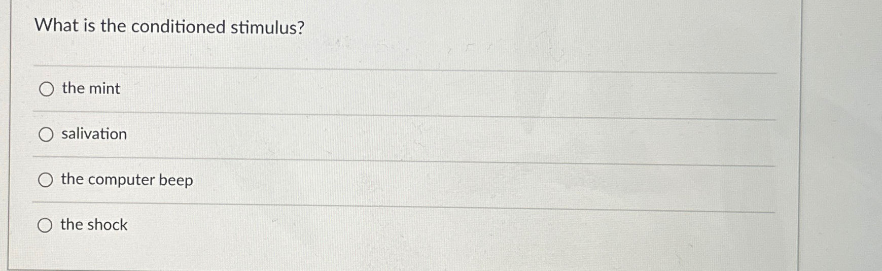 Solved What is the conditioned stimulus?the | Chegg.com
