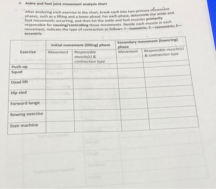 Solved 4. Ankle and foot joint movement analysis chart After | Chegg.com