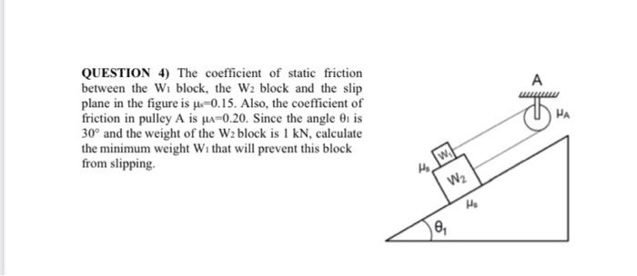 Solved QUESTION 4) The coefficient of static friction | Chegg.com