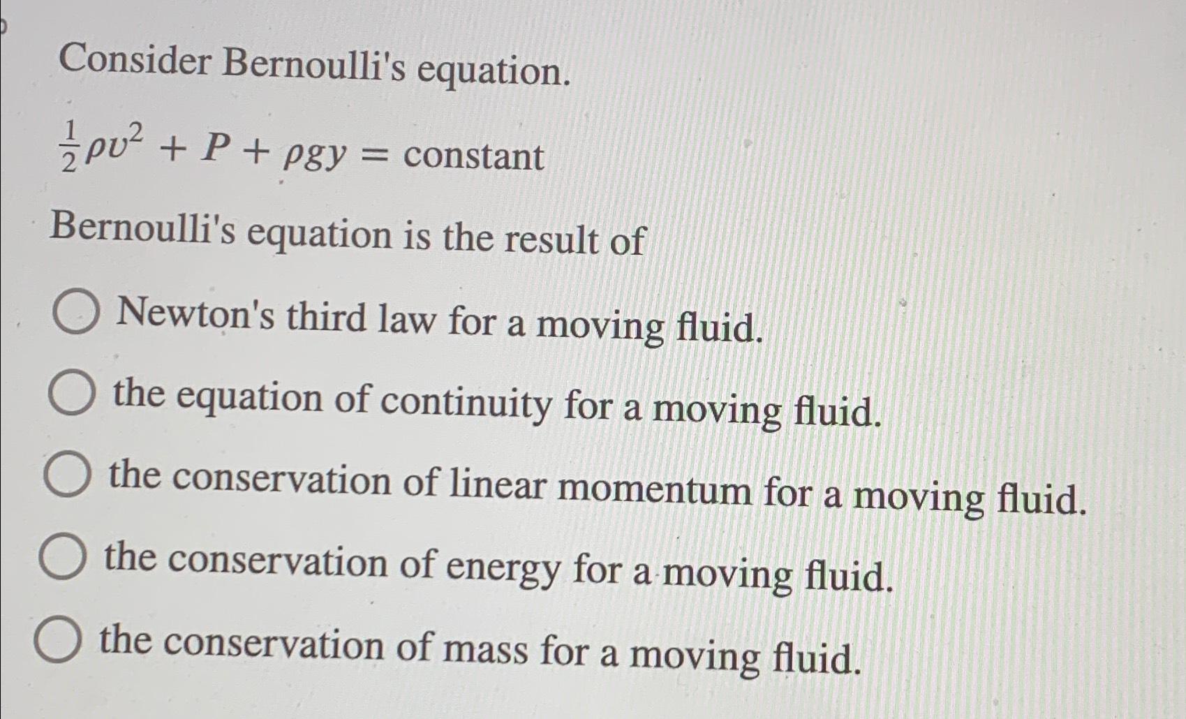 Solved Consider Bernoulli's equation.\\n(1)/(2)\\\\rho | Chegg.com