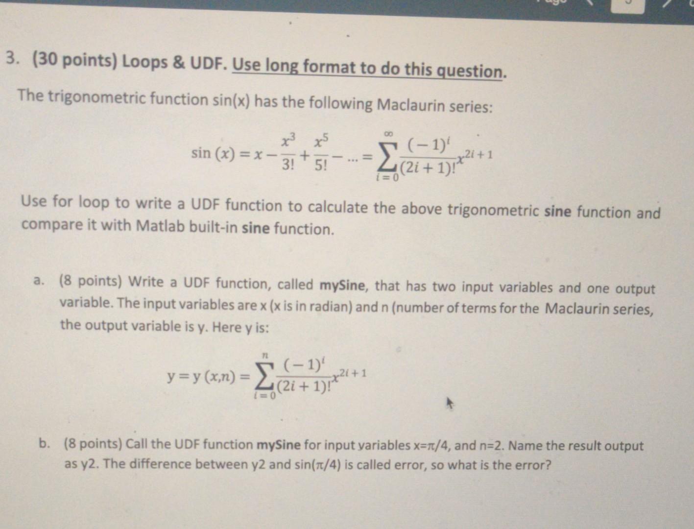 3. (30 points) Loops \& UDF. Use long format to do | Chegg.com