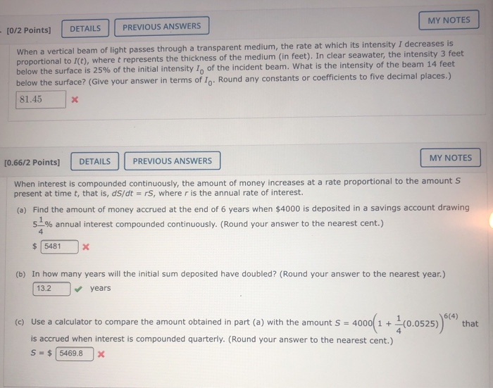 Solved MY NOTES - [0/2 points) DETAILS PREVIOUS ANSWERS When | Chegg.com