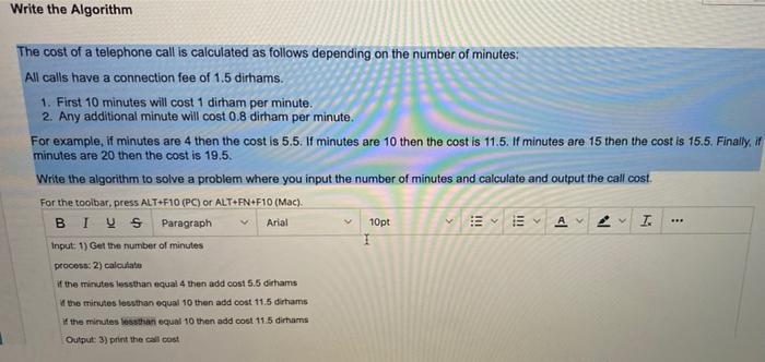 Solved Write the Algorithm The cost of a telephone call is | Chegg.com