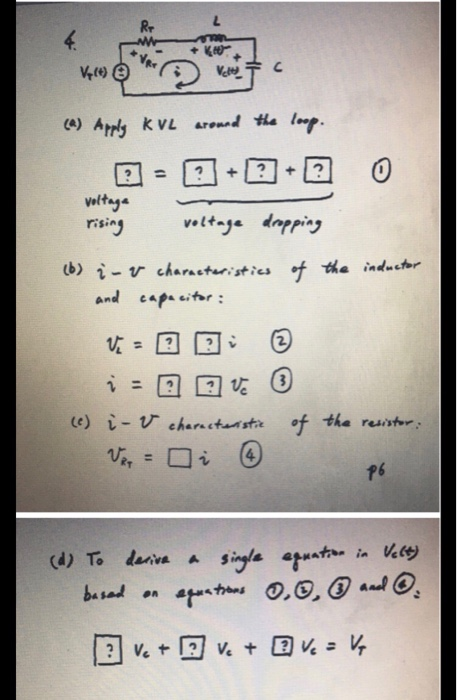 Solved Rr 4 V4 (7 + ku Vol (2) Apply KVL around the loop. + | Chegg.com