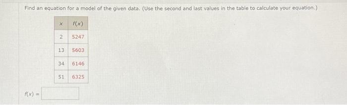 Solved Find an equation for a model of the given data. (Use | Chegg.com