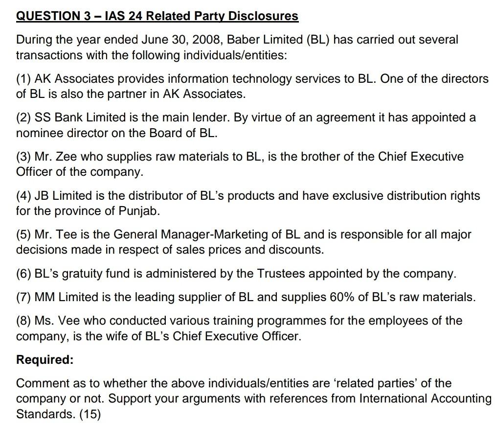 Solved QUESTION 3 - IAS 24 Related Party Disclosures During | Chegg.com