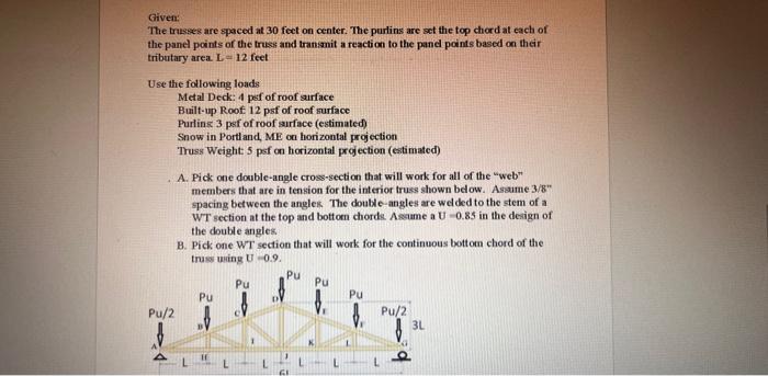 Solved Given: The trusses are spaced at 30 feet on center. | Chegg.com