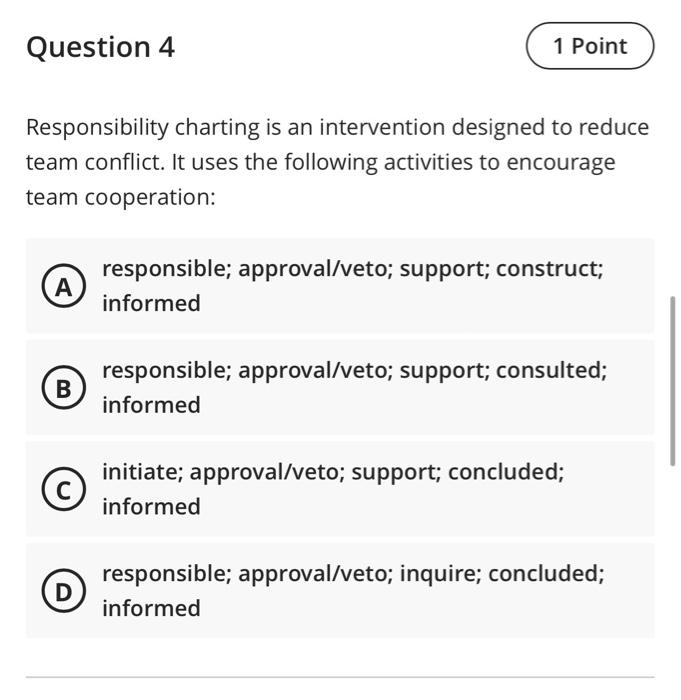 Solved Responsibility charting is an intervention designed | Chegg.com