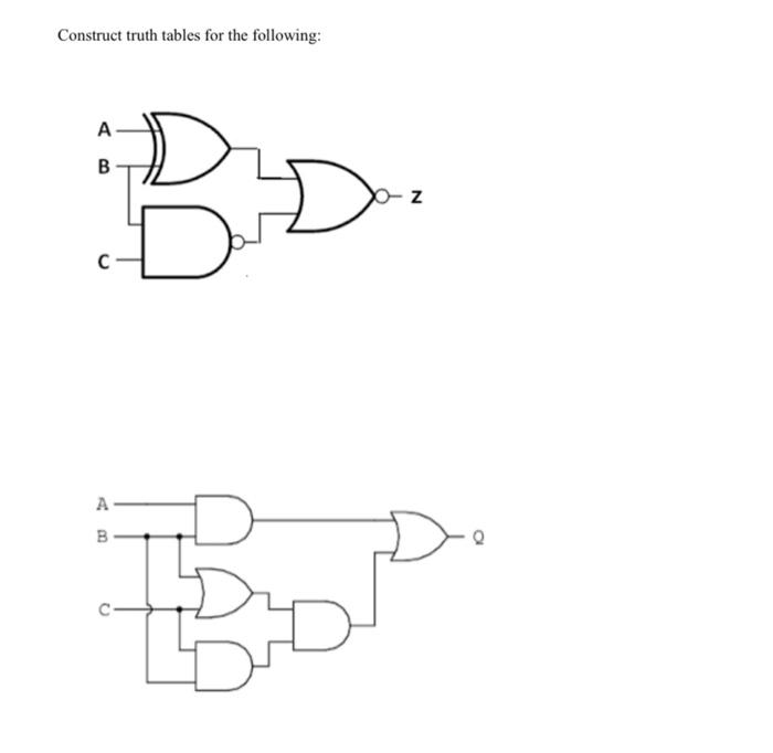 Solved Construct truth tables for the following: А B B DD z | Chegg.com
