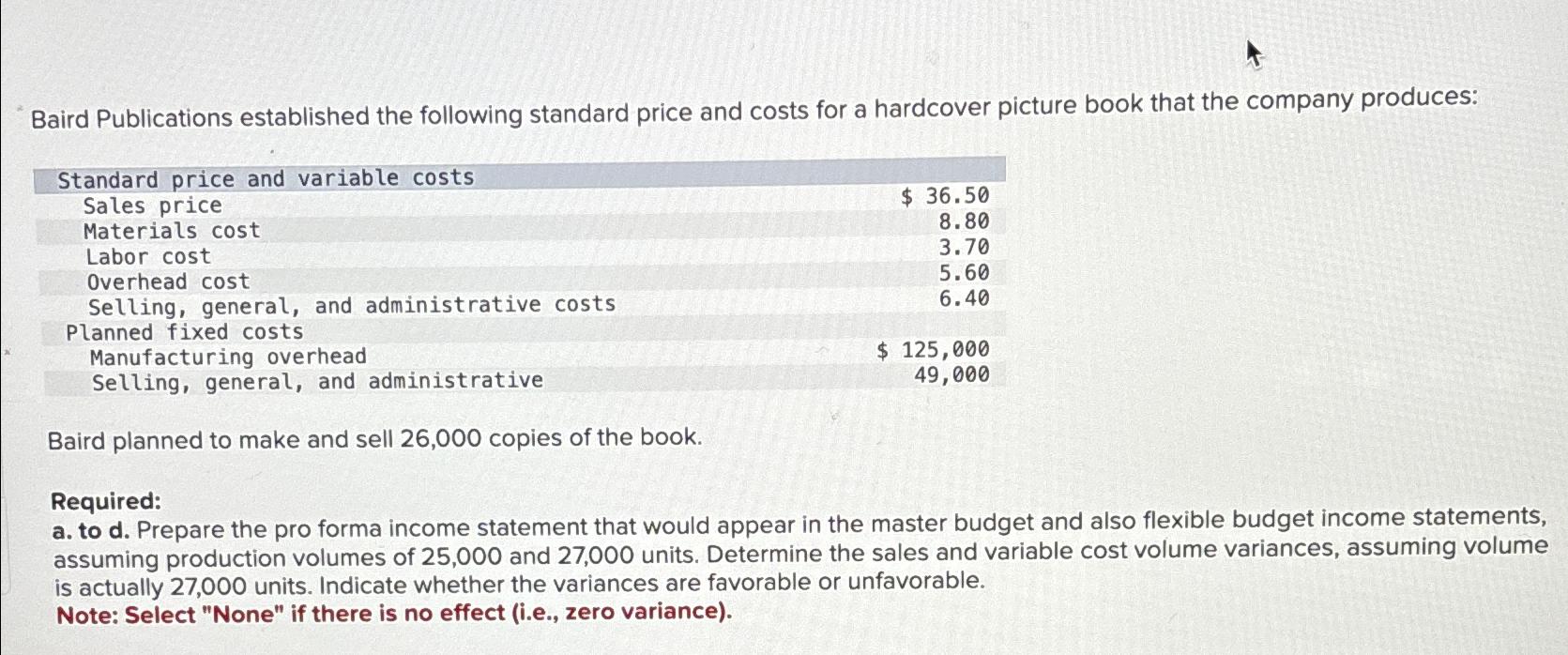 Solved Baird Publications established the following standard | Chegg.com